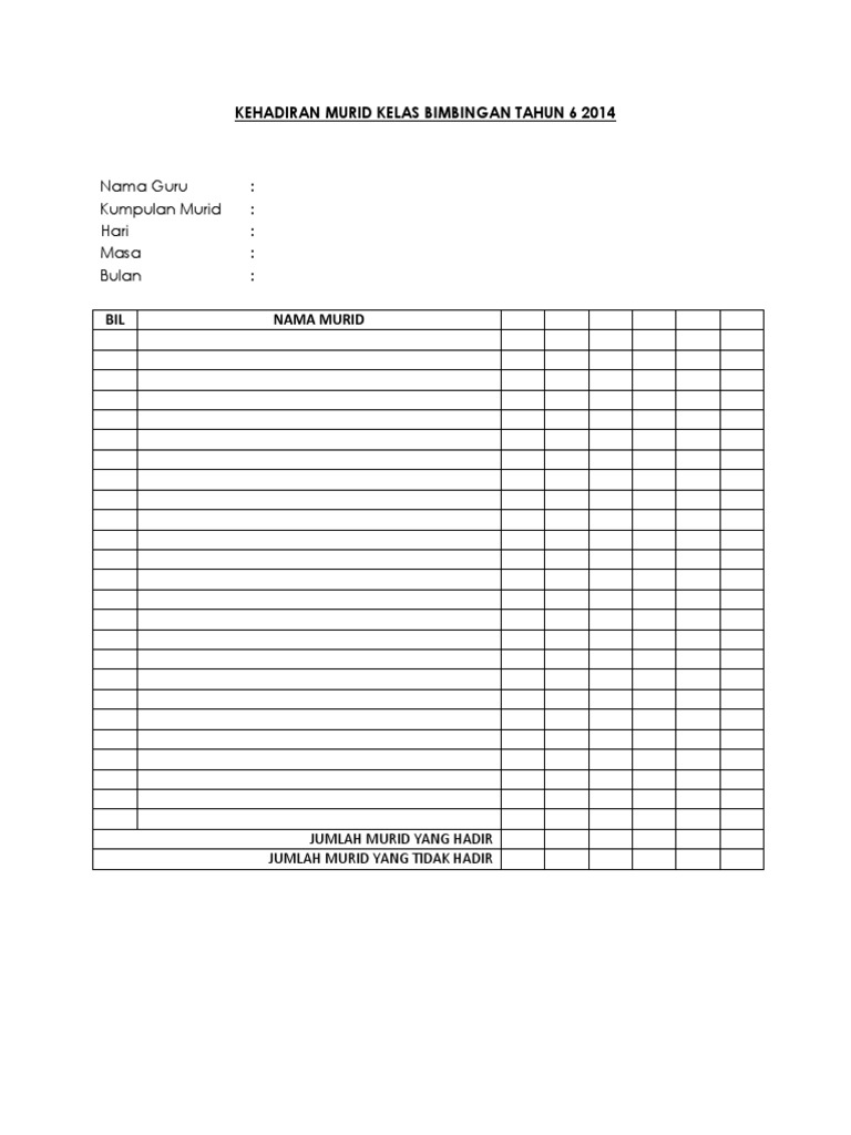 Borang Kehadiran Murid | PDF