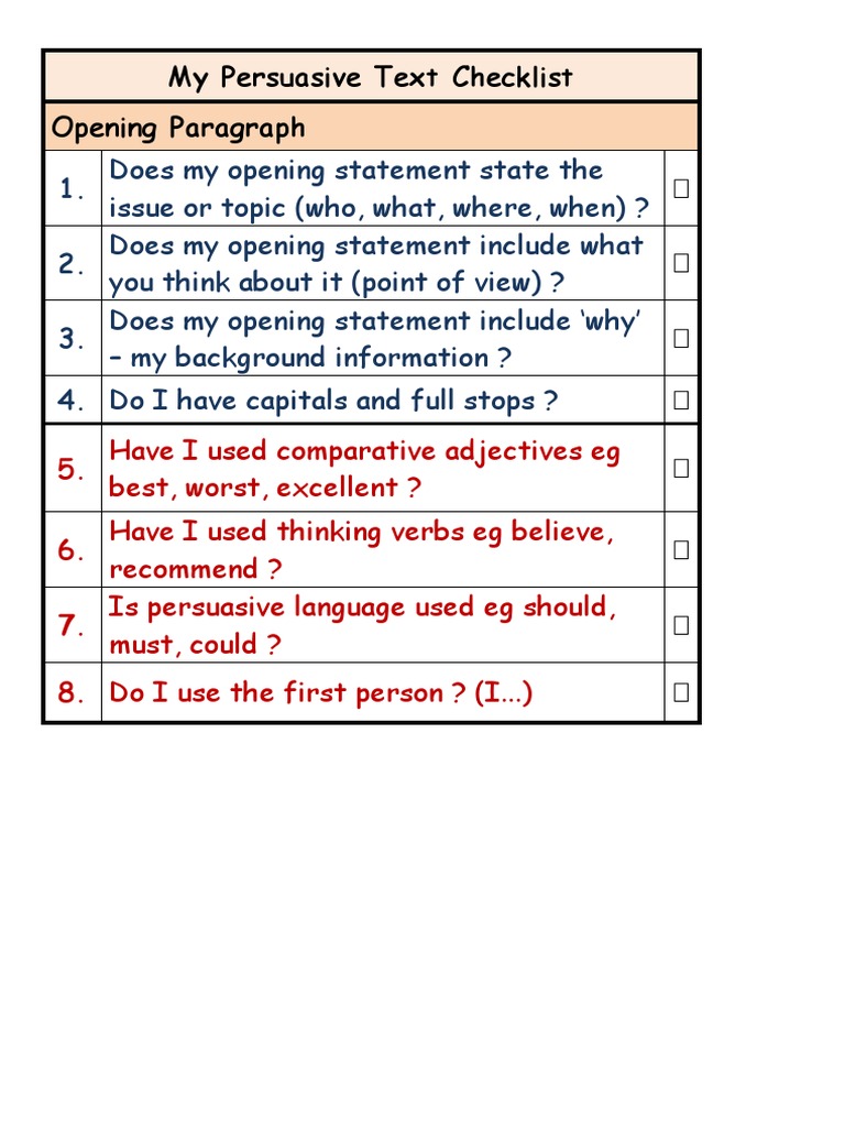 Do I Have Capitals and Full Stops ?: My Persuasive Text Checklist ...