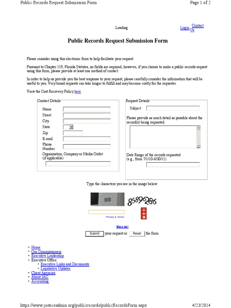Public Records Request Submission Form: Login Contact Us | PDF | Social ...