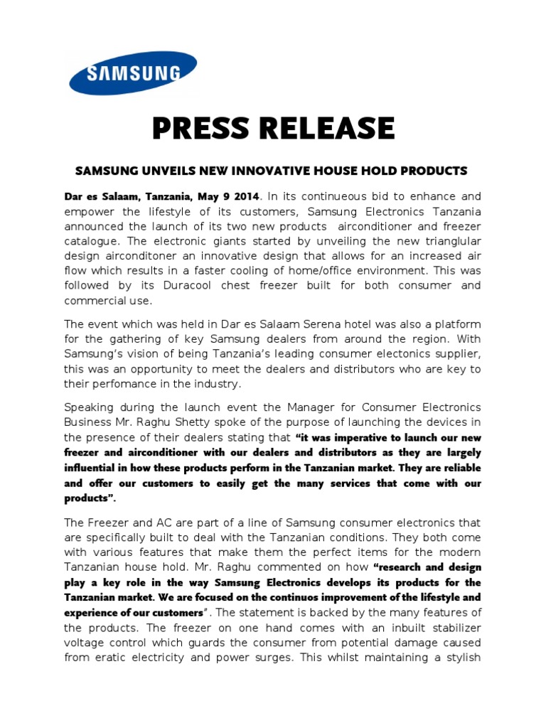 Samsung CE Launch Press Release 8 May 2014 | PDF | Air Conditioning ...