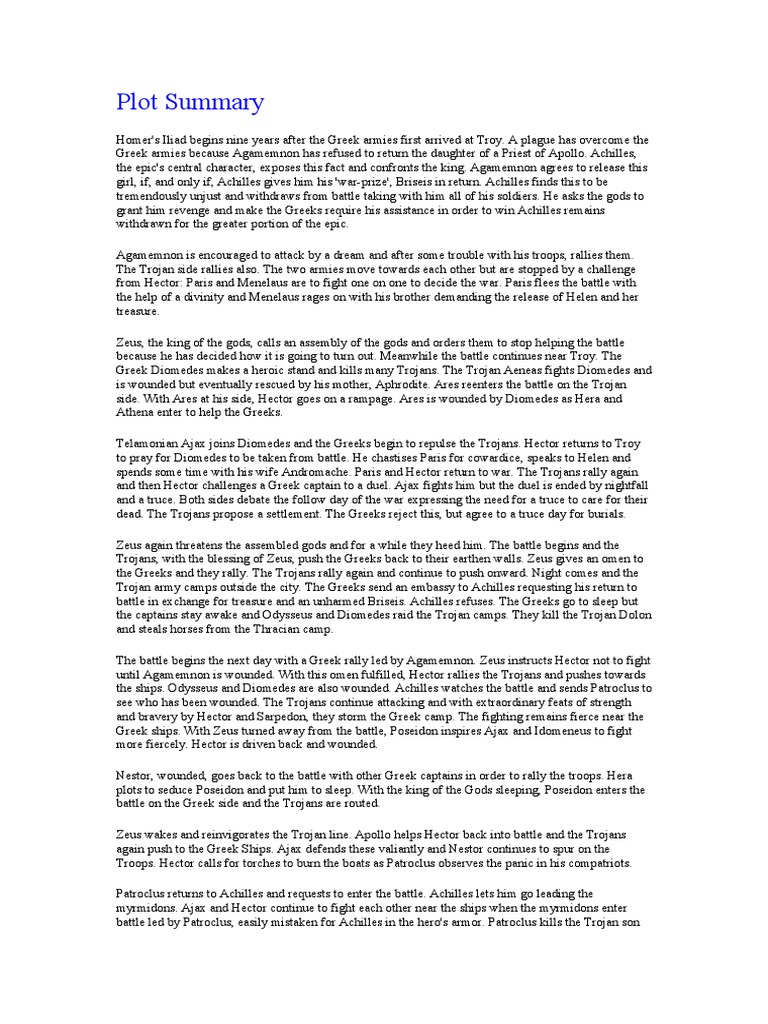 Iliad Plot Summary | PDF | Achilles | Hector