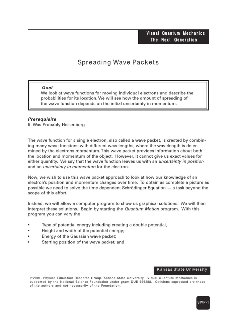 Spreading Wave Packets: Kansas State University | PDF | Uncertainty Principle | Wave Function
