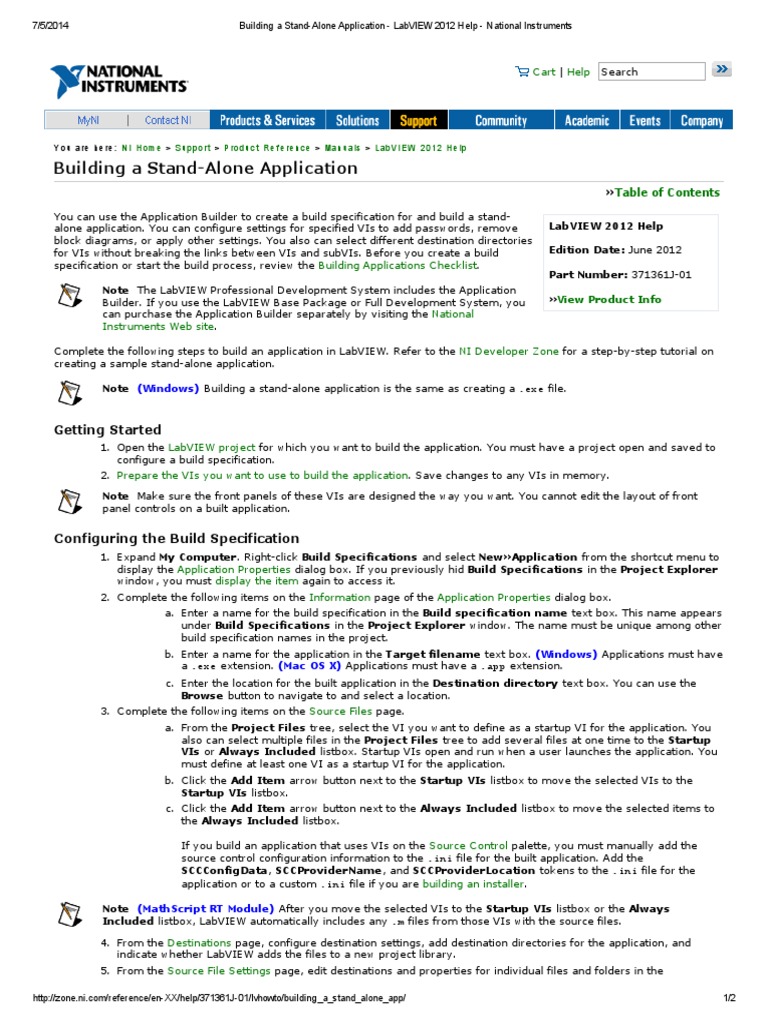 Building A Stand-Alone Application - LabVIEW 2012 Help - National ...