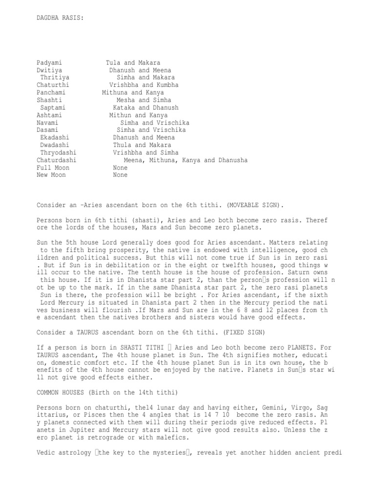 Dagdha Rasi | PDF | Planets In Astrology | Superstitions