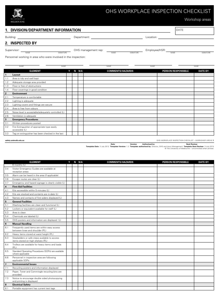 OHS Workplace Inspection Workshop | Occupational Safety And Health ...