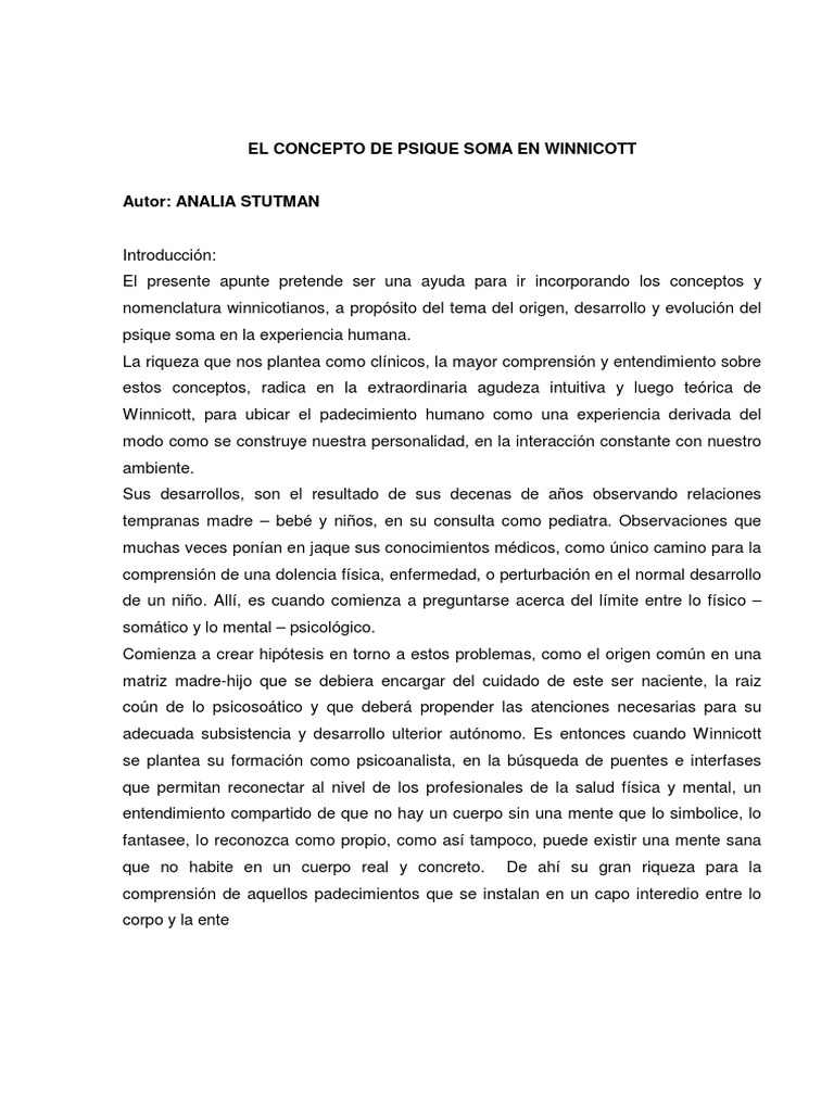 El Concepto de Psique Soma en Winnicott | PDF | Psique (psicología) | Mente
