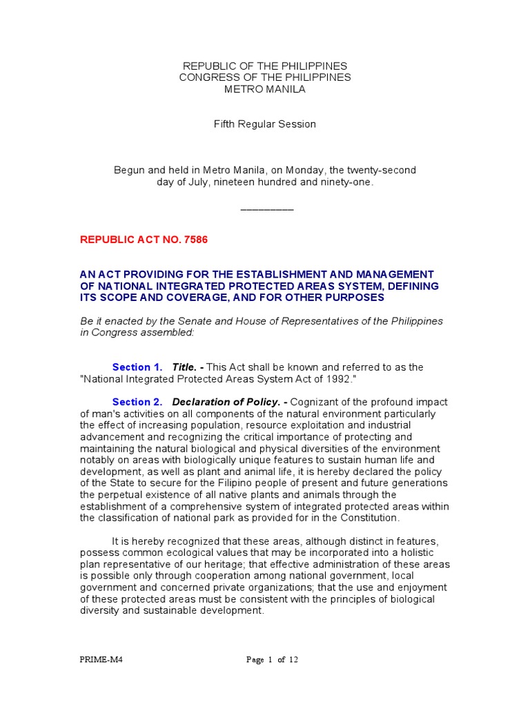 Areas1 - RA 7586 | PDF | Protected Area | Environmental Impact Assessment
