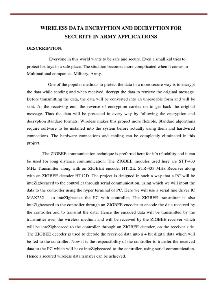 Abstract - Wireless Data Encryption and Decryption For Security in Army ...