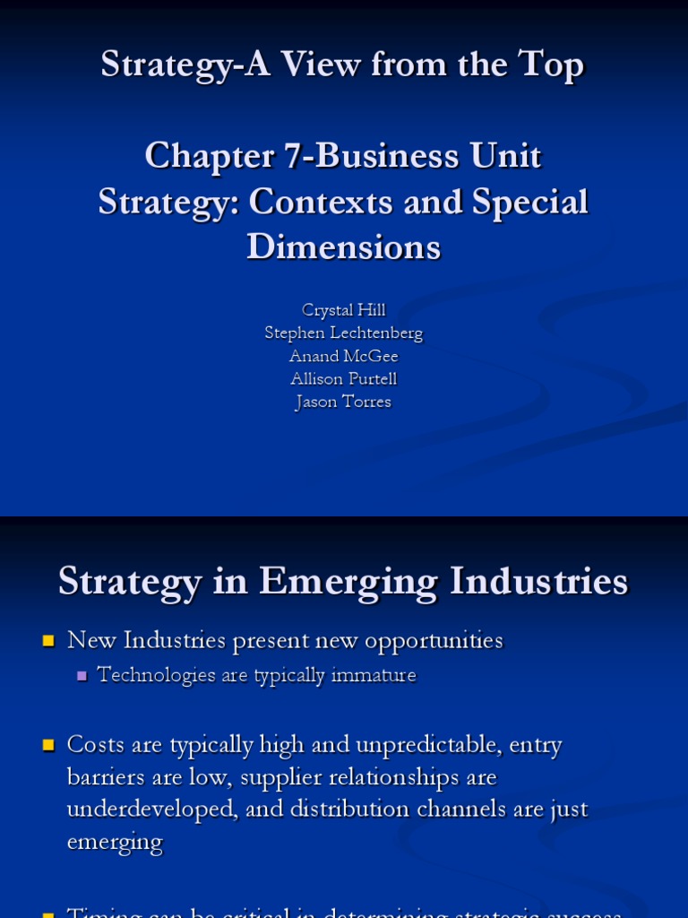 Strategy-A View From The Top Chapter 7-Business Unit Strategy: Contexts ...