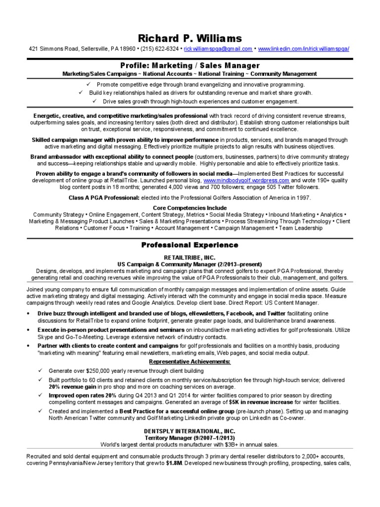 Richard P. Williams: Profile: Marketing / Sales Manager | PDF ...