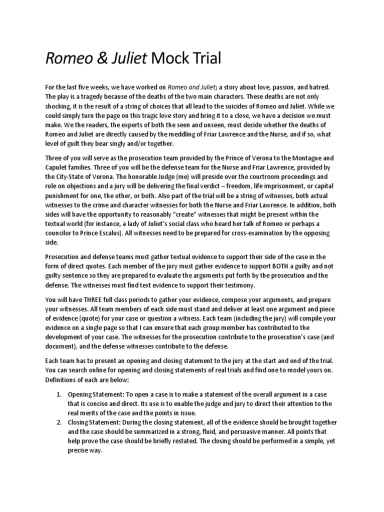 RJ Mock Trial | PDF | Characters In Romeo And Juliet | Witness