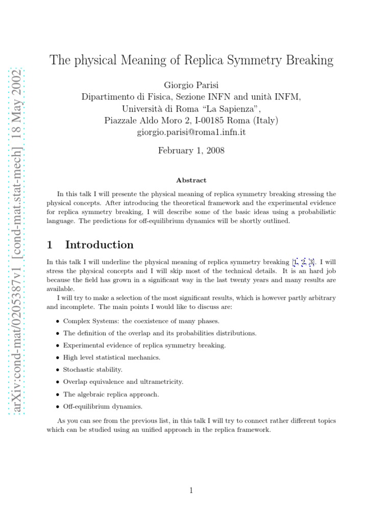 The Physical Meaning of Replica Symmetry Breaking | PDF | Statistical ...