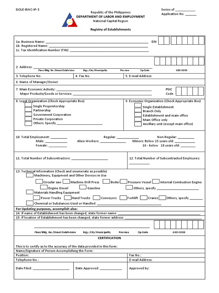 Registry of Establishment (Rule 1020) | PDF | Employment | Business