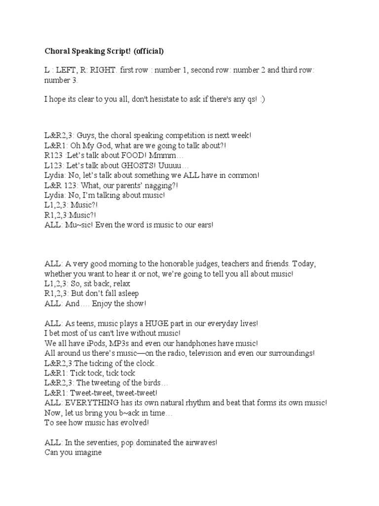 Choral Speaking Script | PDF | Leisure | Entertainment (General)