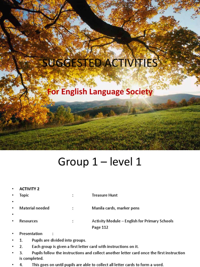 English Language Society Activity Ideas | PDF