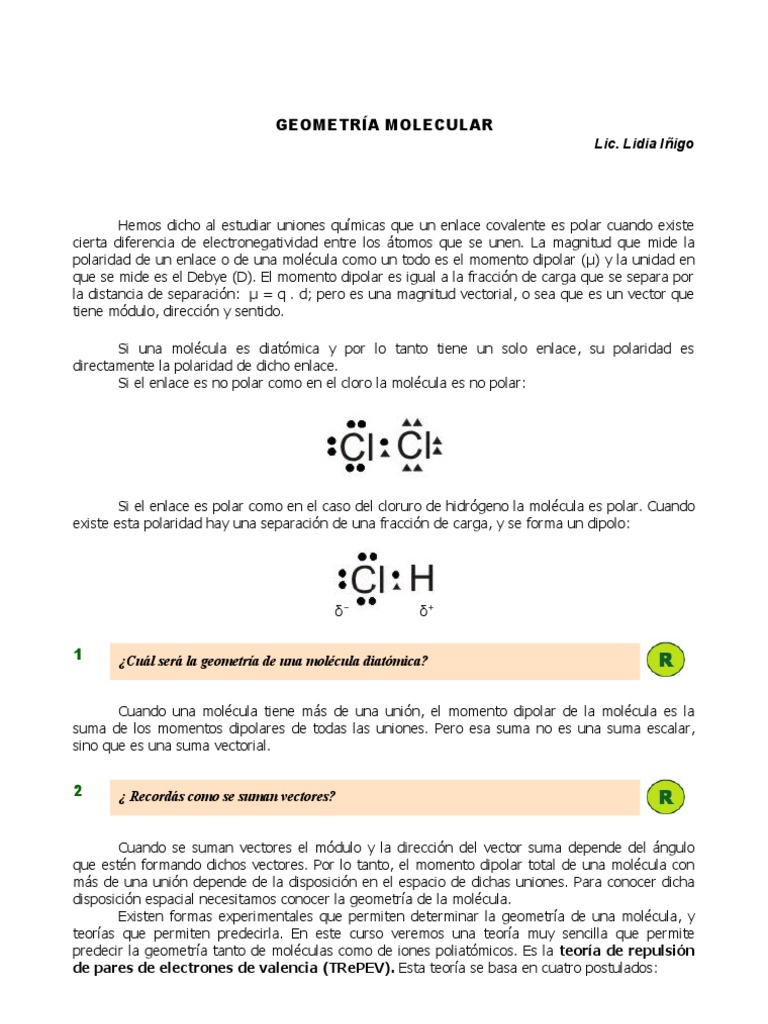 4A Geometria Molecular | Descargar gratis PDF | Polaridad química | Enlace químico