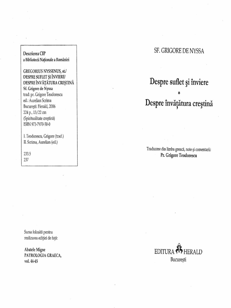 Grigorie de Nyssa - Despre Suflet Si Inviere, Invatatura Crestina | PDF