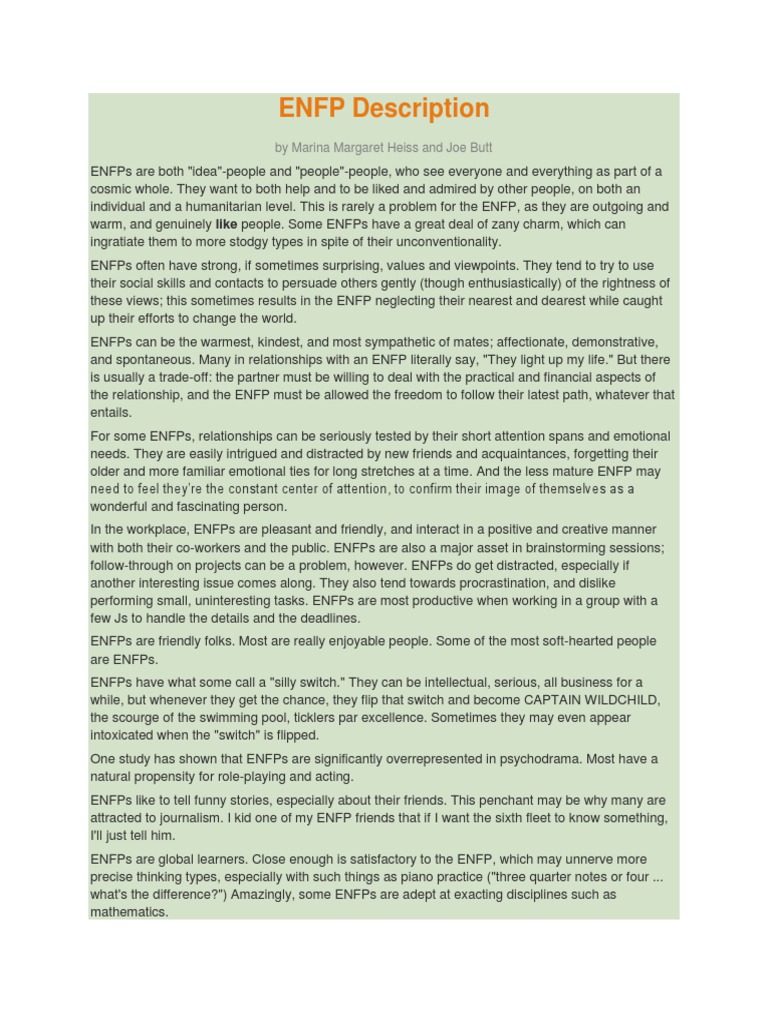 ENFP Description | PDF | Personality Type | Extraversion And Introversion