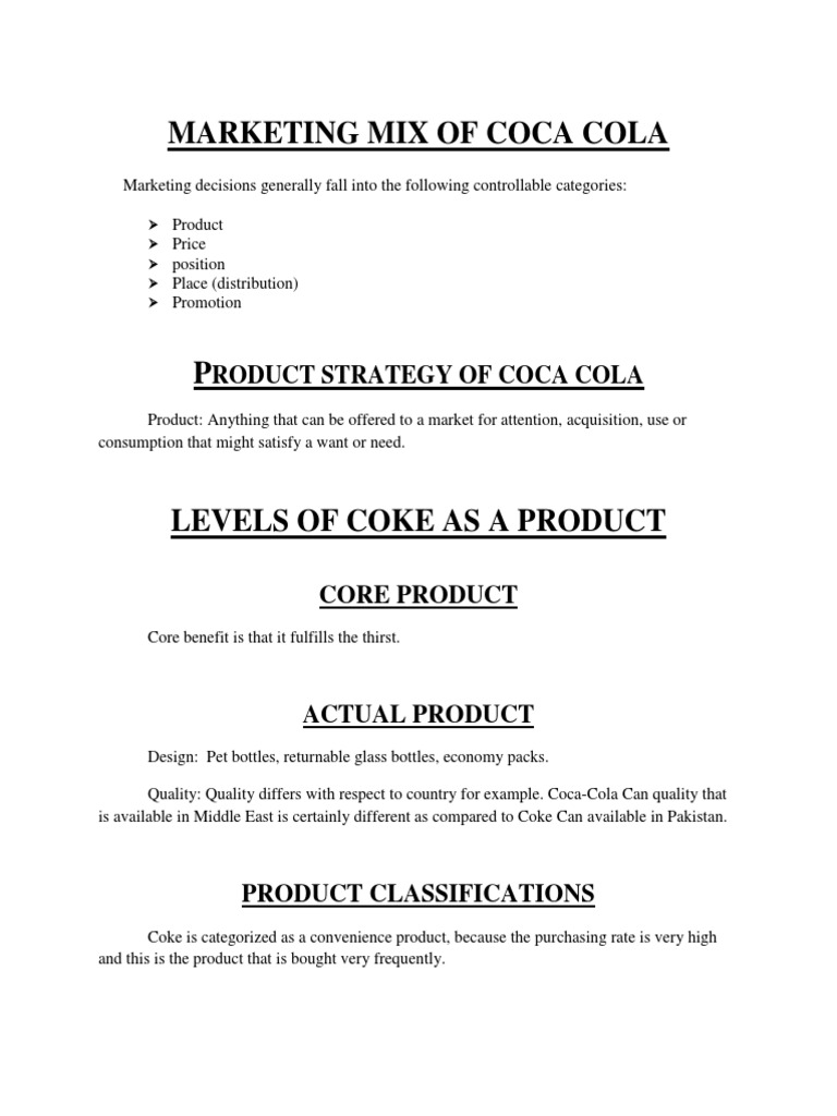 Marketing Mix of Coca Cola | PDF | Coca Cola | Brand