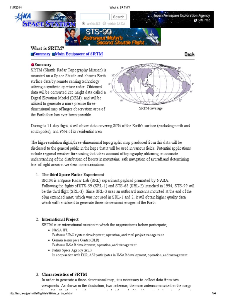 What Is SRTM?: Summary Main Equipment of SRTM | PDF | Spaceflight ...