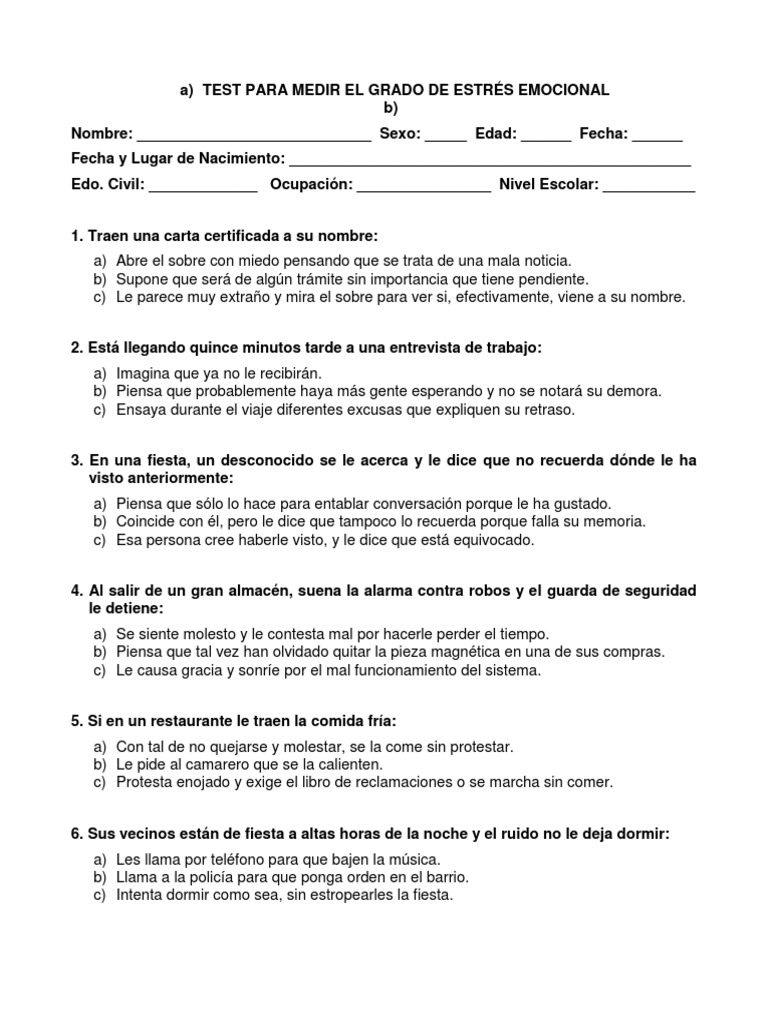 Test Para Medir El Grado de Estrés Emocional