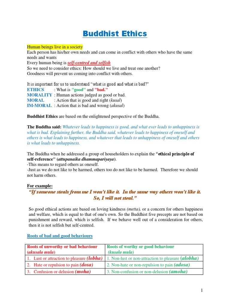 Buddhist Ethics | PDF | Noble Eightfold Path | Indian Religions