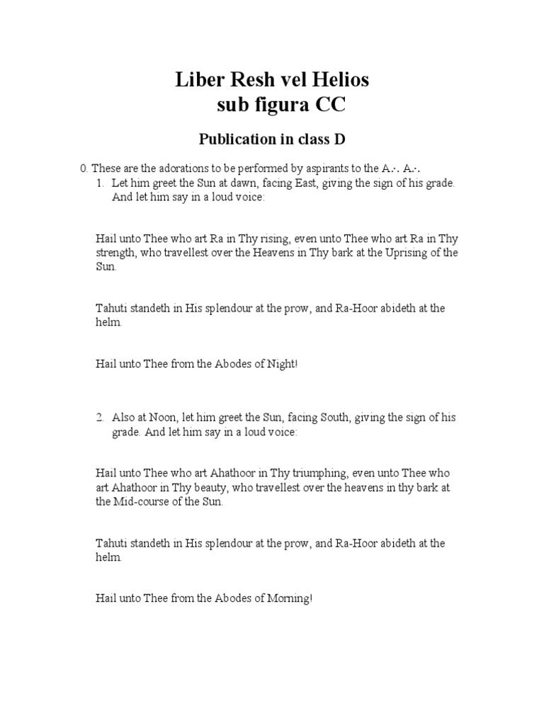 Liber Resh Complete | PDF | Religious Belief And Doctrine | Mythology