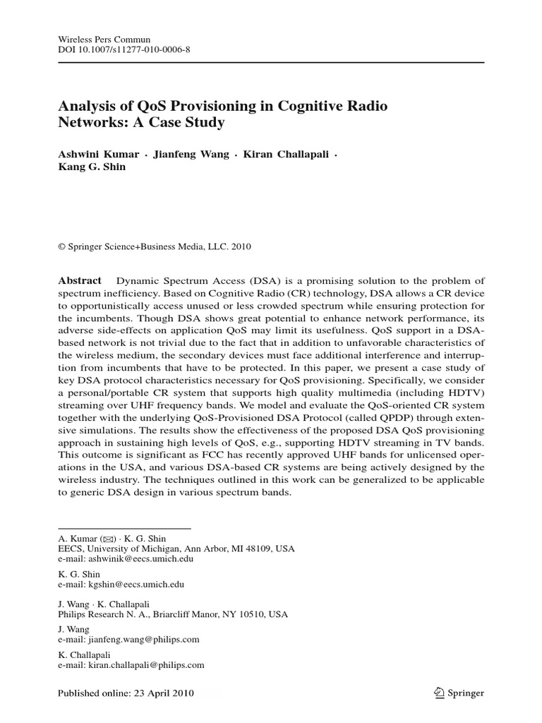 Analysis Of Qos Provisioning In Cognitive Radio Networks Pdf Quality Of Service Cognitive 