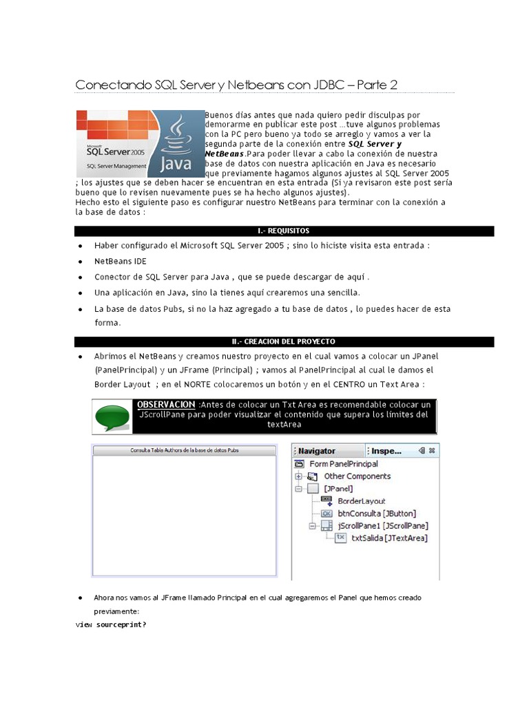 Conectando SQL Server y Netbeans Con JDBC - Parte 2 | PDF | Frijoles Netos | Aplicaciones y software