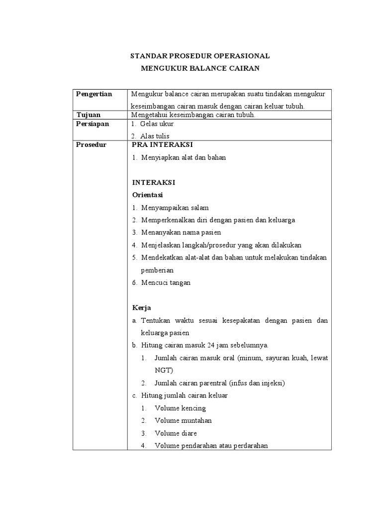 Sop Balance Cairan | PDF | Kesehatan Holistik