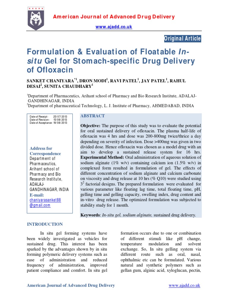 Formulation And Evaluation Of Floatable Insitu Gel For Stomach Specific Drug Delivery Of Ofloxacin