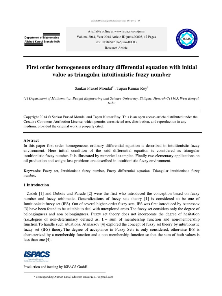 First Order Homogeneous Ordinary Differential Equation With Initial Value As Triangular
