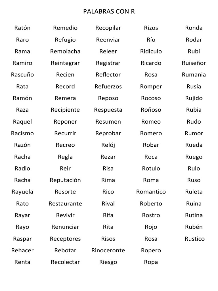 Palabras Con R | Descargar gratis PDF | Naturaleza