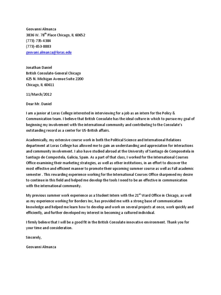British Consulate-General Chicagocover Letter | PDF