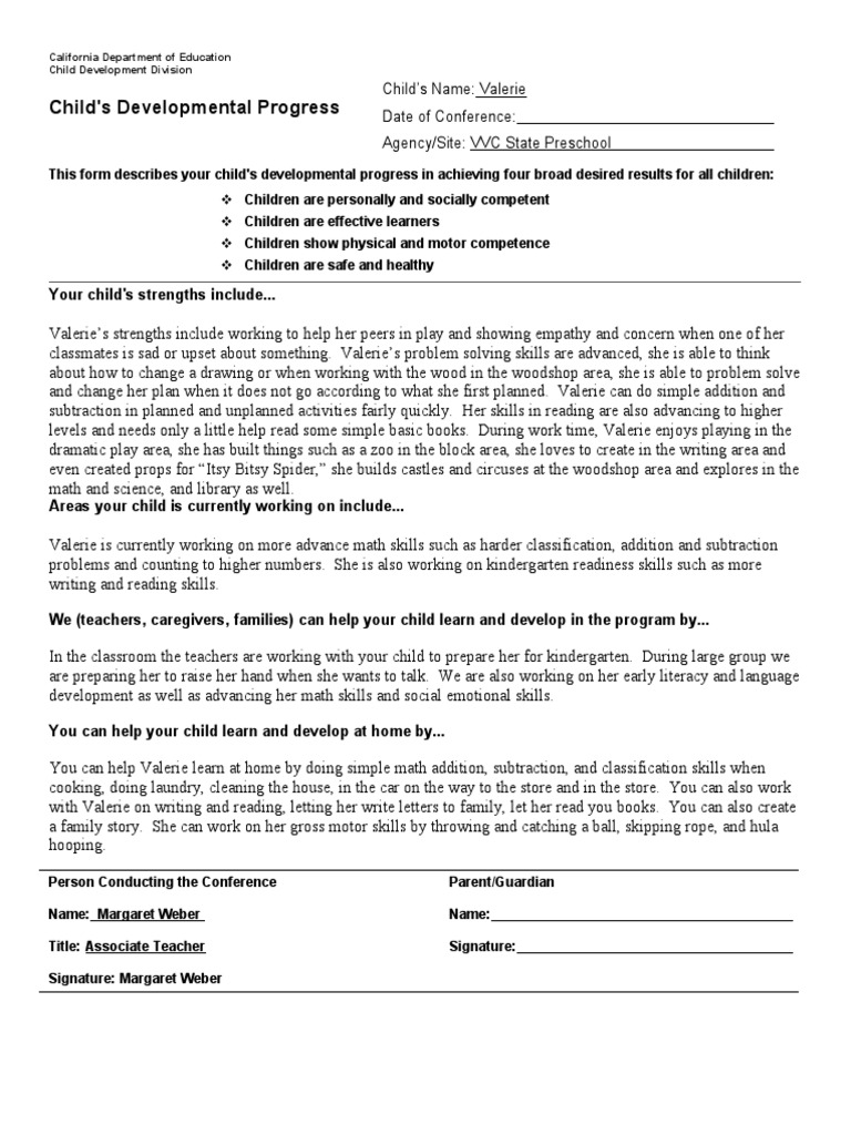 Child Progress Report | PDF | Child Development | Relationships