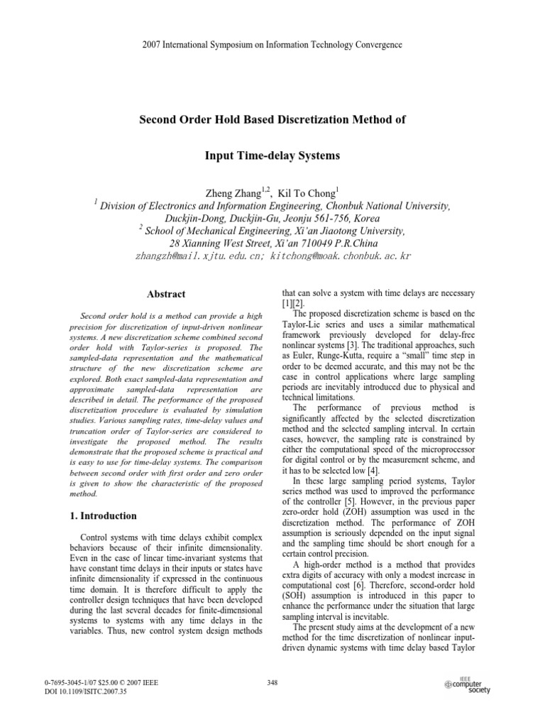 Second Order Hold Based Discretization Method of | PDF | Systems Science | Algorithms