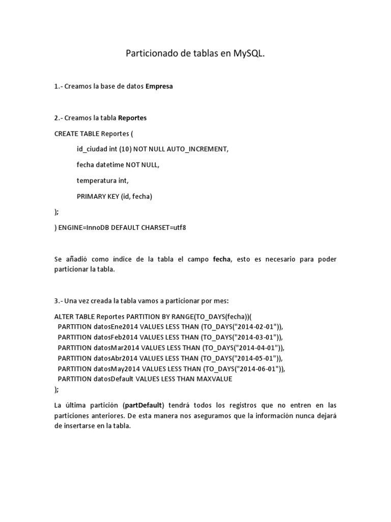 Particionado de Tablas en MySQL y PostgreSQL | PDF | Tabla (base de ...