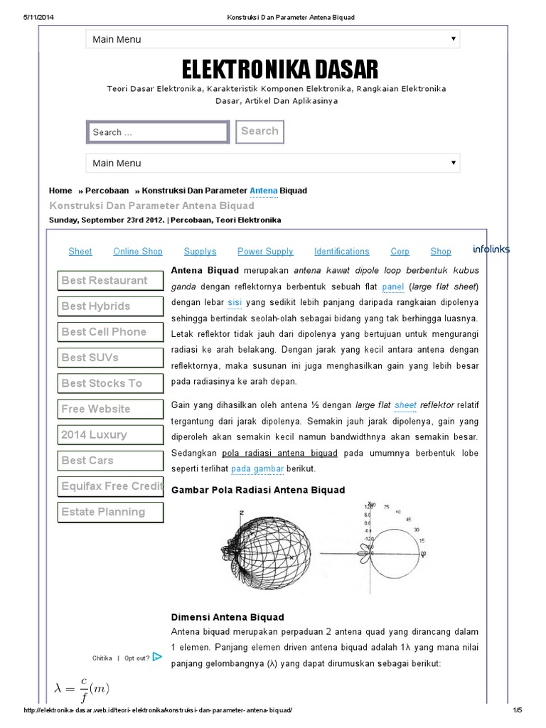 Konstruksi Dan Parameter Antena Biquad | PDF | Sains & Matematika | Teknologi & Rekayasa