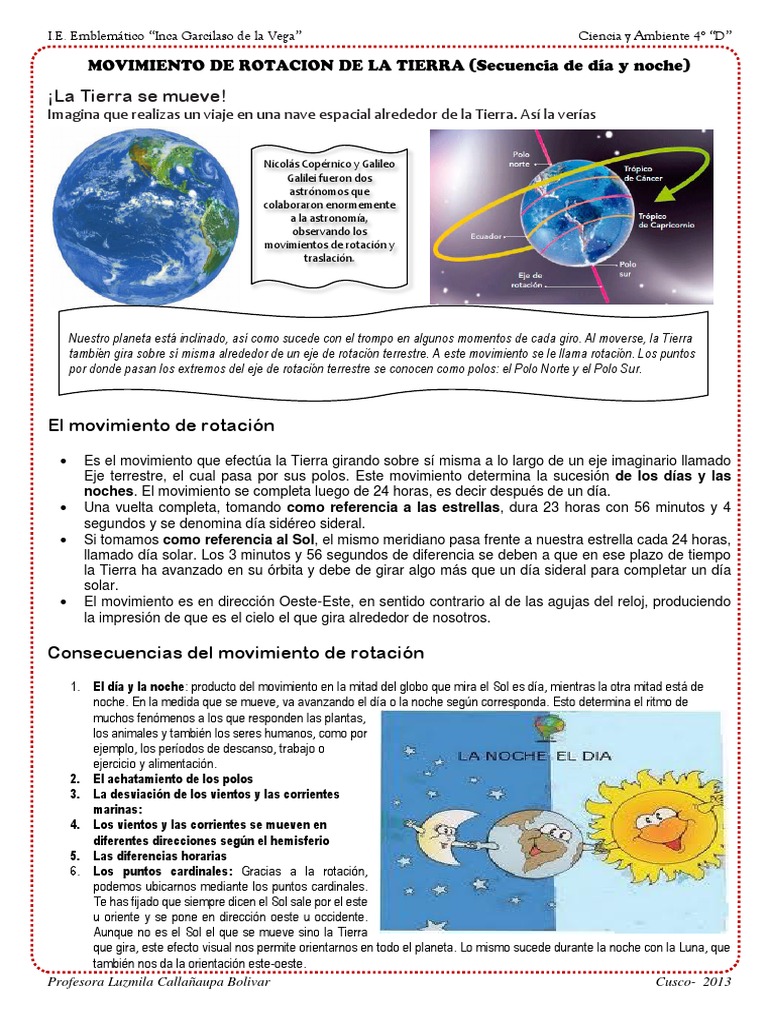 Movimiento de Rotacion Dia y Noche | Tierra | Sol