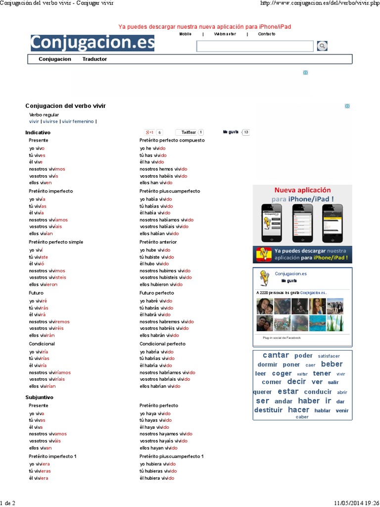 Conjugación Del Verbo Vivir Conjugar Vivir