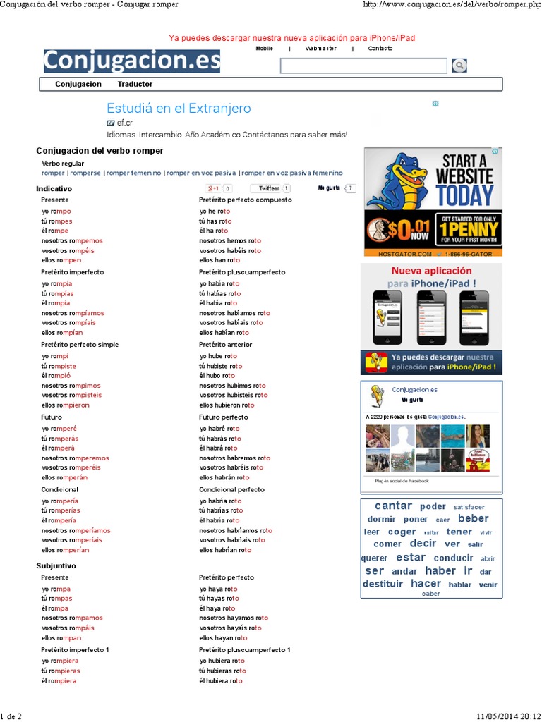 Conjugación Del Verbo Romper - Conjugar Romper | PDF | Relaciones ...