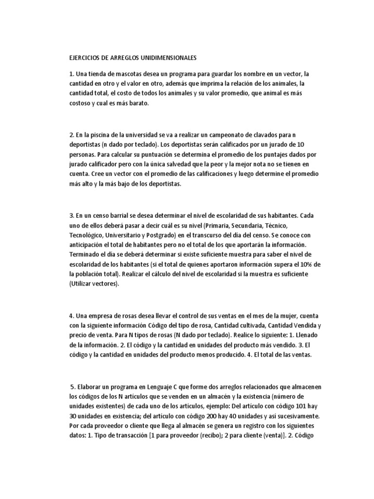 Ejercicios de Arreglos Unidimensionales | PDF | Lenguaje de programación | Información