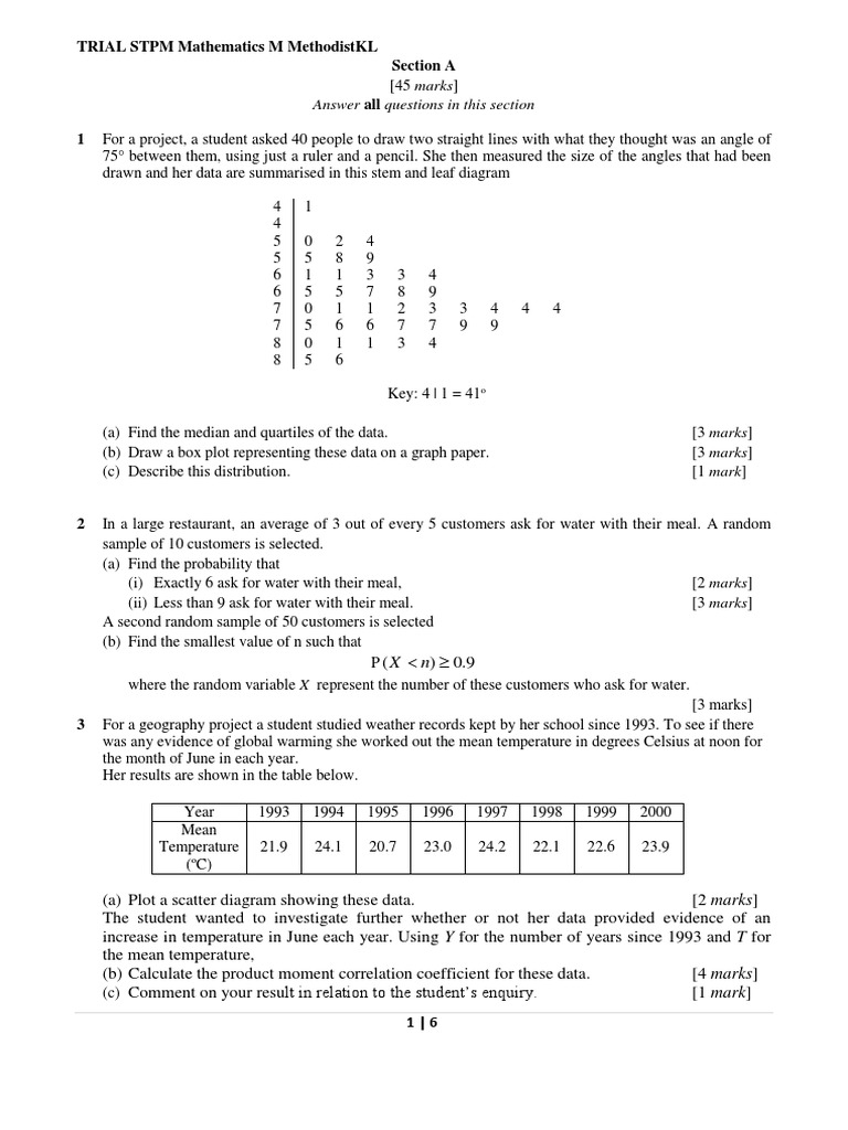 TRIAL STPM Mathematics M 2 (KL) SMK MethodistKL | PDF | Moving Average ...