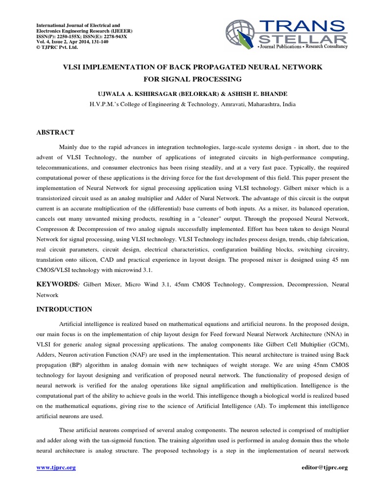 VLSI Implemenattion - Full | PDF | Cmos | Artificial Neural Network