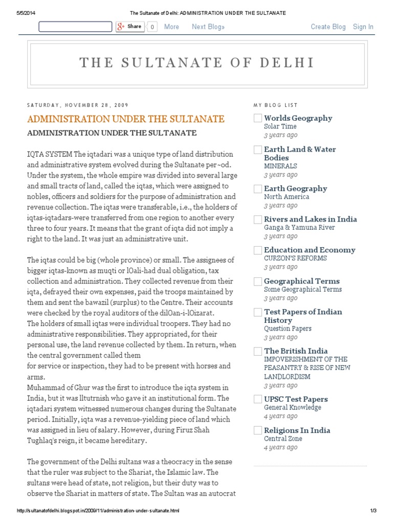 The Sultanate of Delhi - Administration Under The Sultanate | PDF ...