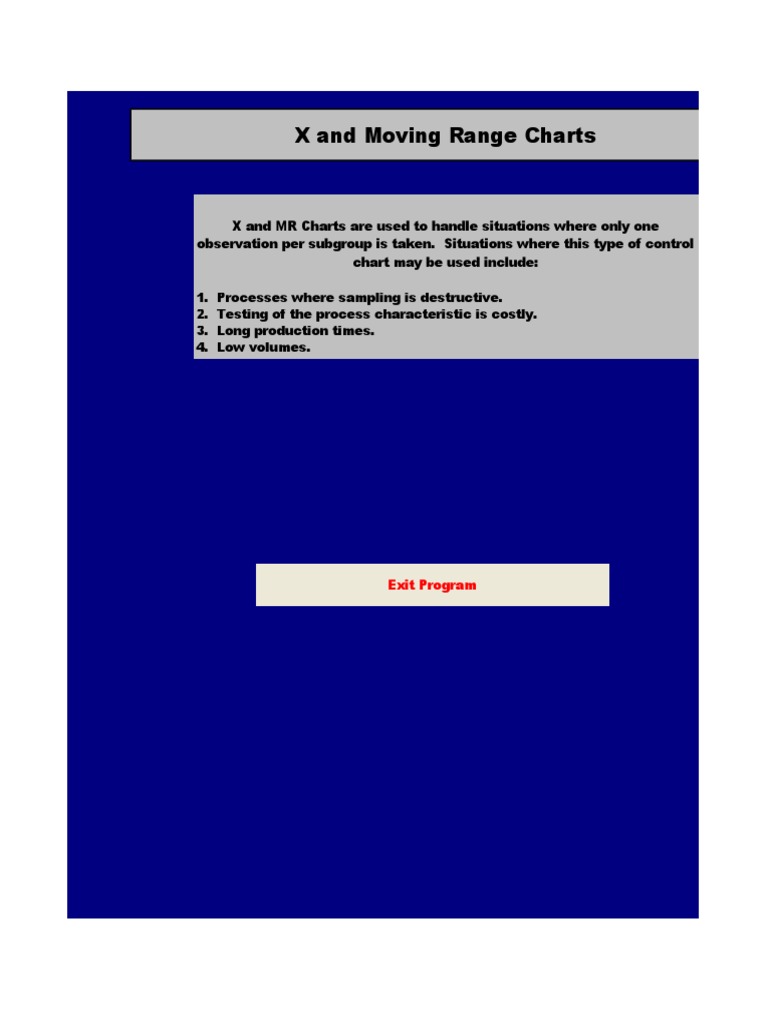 X and Moving Range Charts: Exit Program | PDF | Summation | Mean