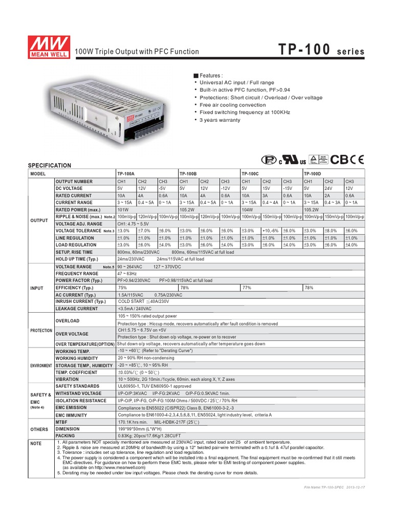 TP 100 Spec | PDF | Power Supply | Electromagnetic Compatibility