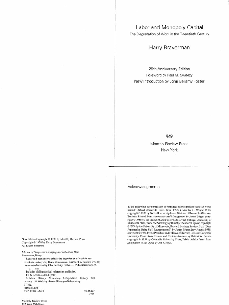 (Harry Braverman) Labor and Monopoly Capital | PDF | Division Of Labour ...
