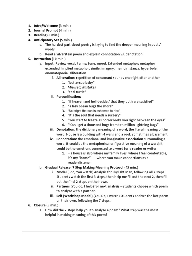 Lesson 7: Analyzing Poetry Steps | PDF