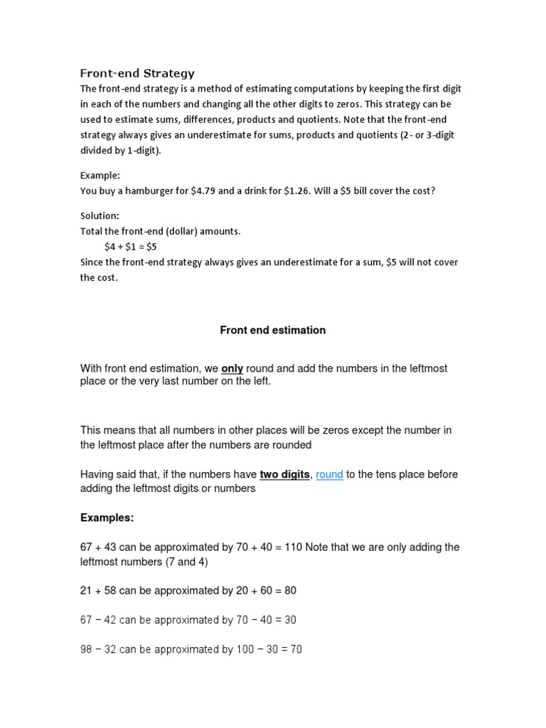 Front End Strategy | PDF | Mathematical Problem Solving | Teaching Mathematics